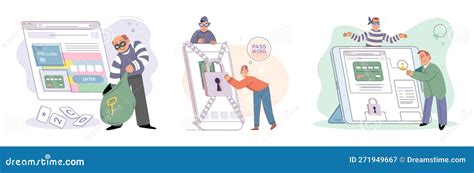 Hacker Activity Big Set Hacking Computer Phishing Account Cyber Attack On Personal Data Stock