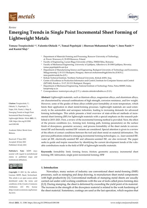 Pdf Emerging Trends In Single Point Incremental Sheet Forming Of
