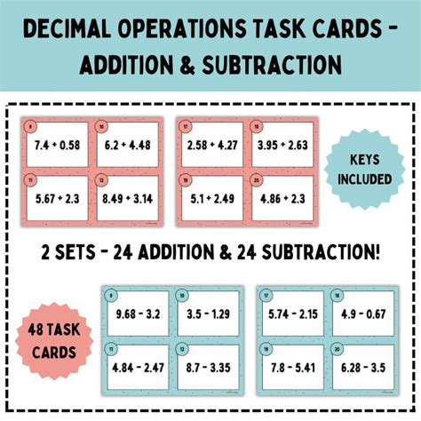 Adding Subtracting Decimals Task Cards By KJ In The Middle TPT