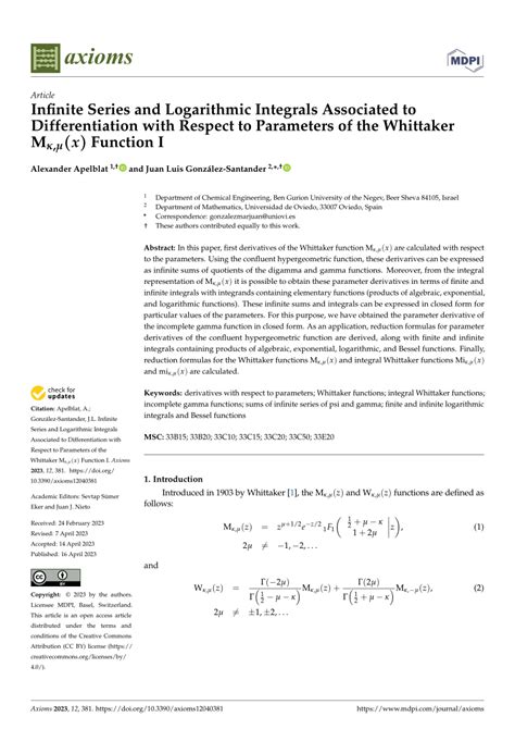Pdf Infinite Series And Logarithmic Integrals Associated To Differentiation With Respect To