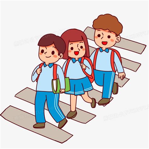 手绘卡通学生排队过马路免抠png图片素材下载卡通png熊猫办公