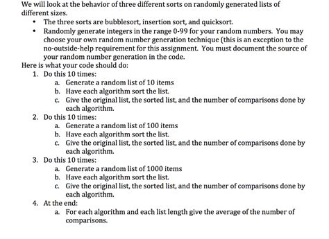 Solved We Will Look At The Behavior Of Three Different Sorts