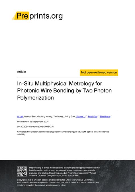 Pdf In Situ Multiphysical Metrology For Photonic Wire Bonding By Two