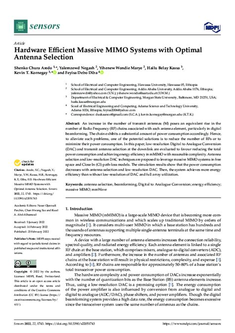 Pdf Hardware Efficient Massive Mimo Systems With Optimal Antenna Selection