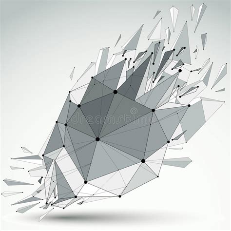 Abstract Vector Low Poly Wrecked Object With Black Lines And Dot Stock