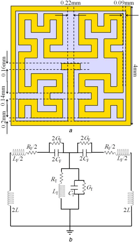 proposed mtm details a geometrical dimensions b circuit model