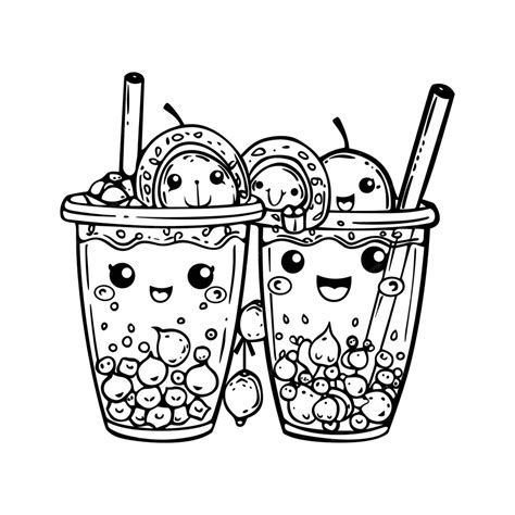 Black Color Vector Art With Cartoon Boba Tea Illustration Set Premium Ai Generated Vector
