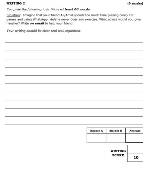 Writing 2 6 Marks Complete The Following Task