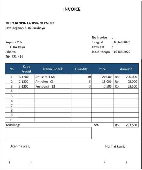 15 Contoh Invoice Tagihan Pembayaran Jasa Dan Barang Dalam Bahasa