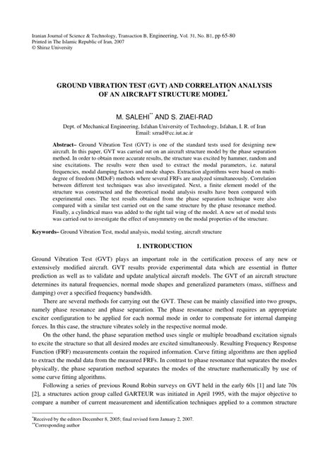 Pdf Ground Vibration Test Gvt And Correlation Analysis Of An Aircraft Structure Model