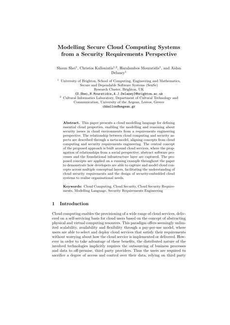 Pdf Modelling Secure Cloud Computing Systems From A Security Requirements Perspective