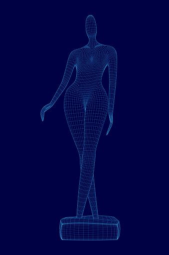 Abstract Female Statue Wireframe Blue Statue Of An Abstract Girl 3d Vector Illustration Stock