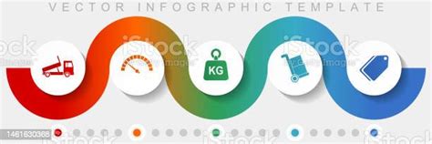 아이콘 세트 트럭 속도계 Kg 손수레 및 자선 디자인 및 모바일 응용 프로그램용 티켓과 같은 기타 아이콘이 있는 운송 인포그래픽 벡터 템플릿 가격에 대한 스톡 벡터 아트 및