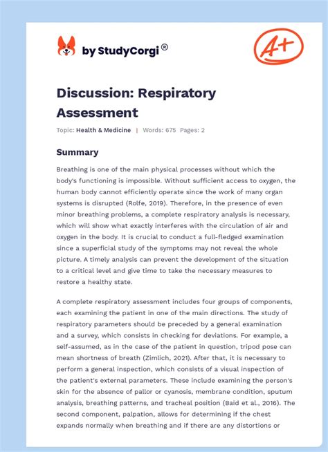 Discussion Respiratory Assessment Free Essay Example