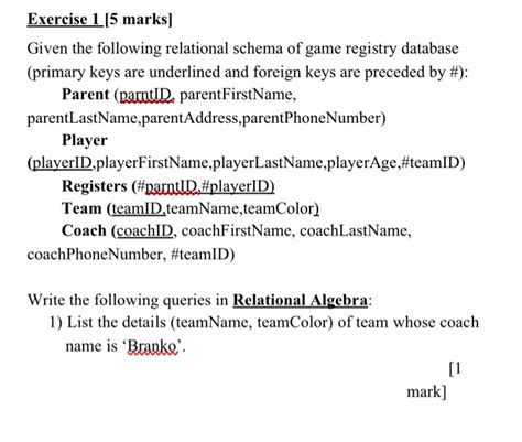solved exercise 1 5 marks] given the following relational