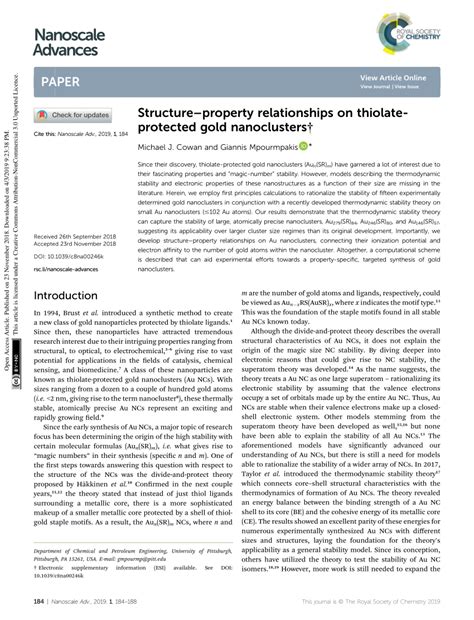 Pdf Structure Property Relationships On Thiolate Protected Gold Nanoclusters