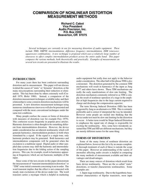 Pdf A Comparison Of Nonlinear Distortion Measurement Methods