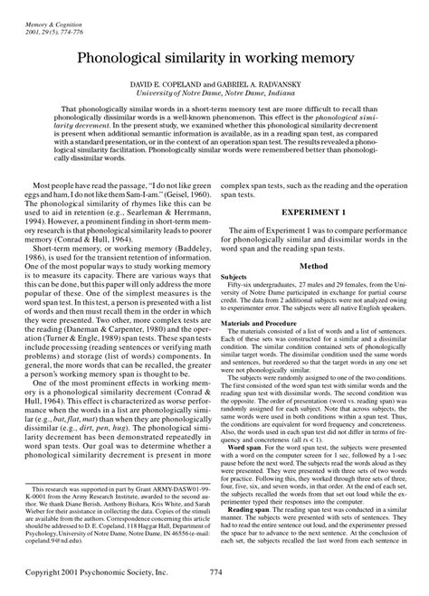 Pdf Phonological Similarity In Working Memory