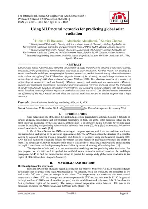 Pdf Using Mlp Neural Networks For Predicting Global Solar Radiation