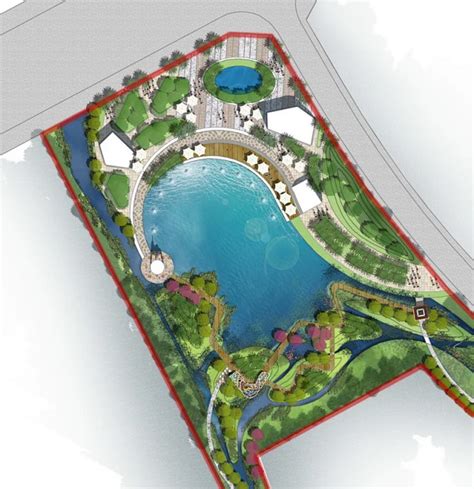 建筑设计素材网 水彩手绘风格 园林景观彩色总平面素材 花瓣网