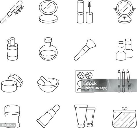메이크업 아이콘입니다 여자 아름다움 화장품 로션 크림 젤 손톱 립스틱 벡터 선 기호 보습제에 대한 스톡 벡터 아트 및 기타 이미지 보습제 외형선 일러스트레이션