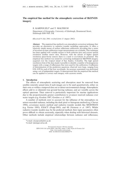 Pdf The Empirical Line Method For The Atmospheric Correction Of Ikonos Imagery