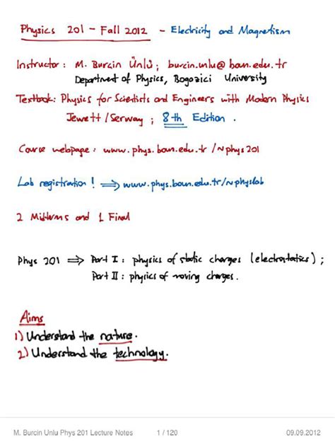M Burcin Unlu Phys 201 Lecture Notes 1 Compressed Pdf