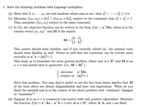 Solved 1 Solve The Following Problems With Lagrange