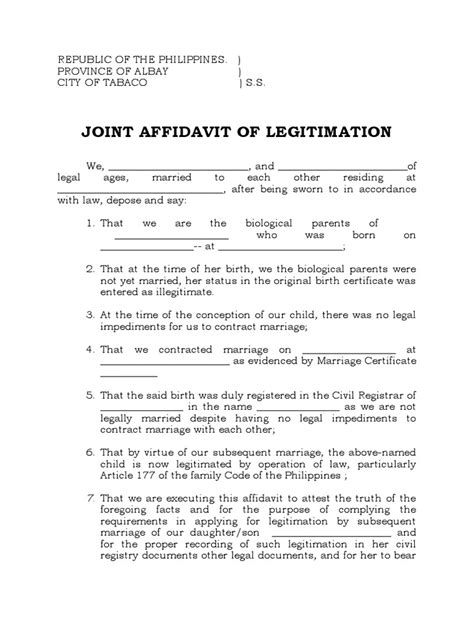 Joint Affidavit Of Legitimation Pdf Affidavit Kinship And Descent