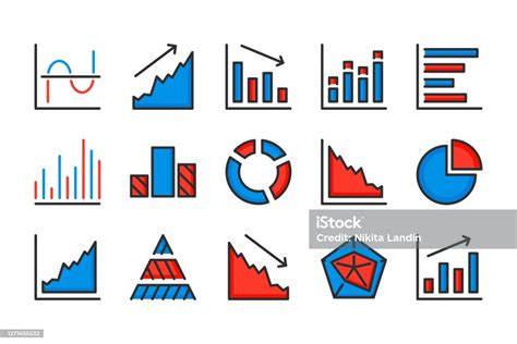 다이어그램 및 데이터 차트 색상 선 아이콘입니다 그래프 및 통계 벡터 선형 다채로운 아이콘 세트 흰색 배경에 격리된 아이콘 컬렉션입니다 0명에 대한 스톡 벡터 아트 및 기타