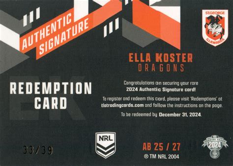 2024 Nrl Traders Authentic Signature Black Ab 25 Ella Koster 3