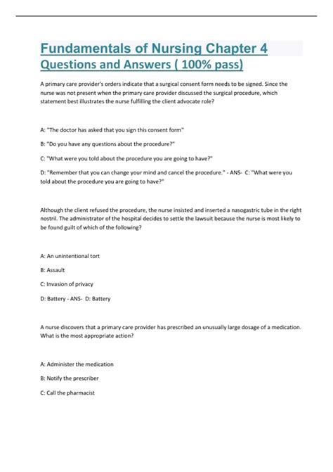 Fundamentals Of Nursing Chapter 4 Questions And Answers 100 Pass Lvn Fundamentals Of