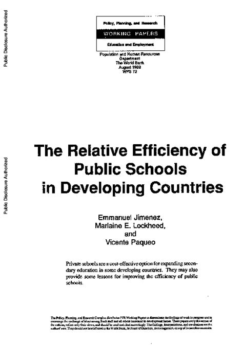 Pdf The Relative Efficiency Of Public Schools In Developing Countries