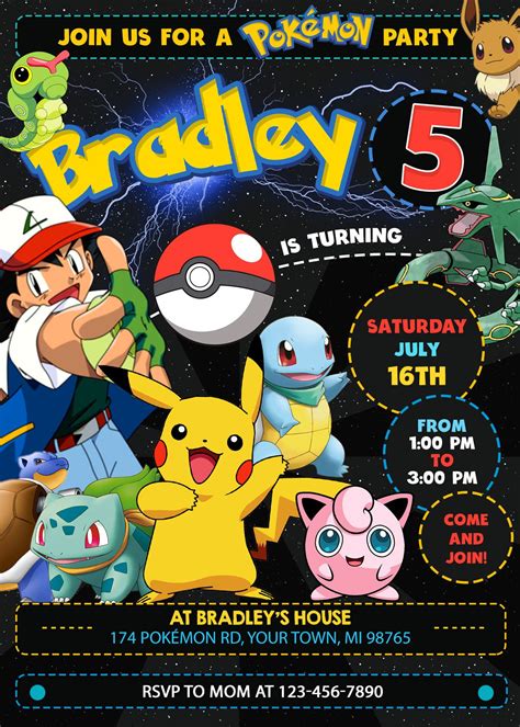 Pokemon Birthday Invitation Template Editable With Canva Printable