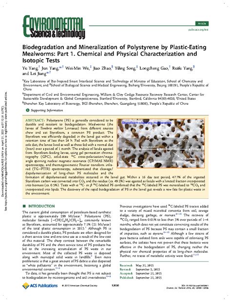Biodegradation And Mineralization Of Polystyrene By Plastic Eating Mealworms Part 1 Chemical