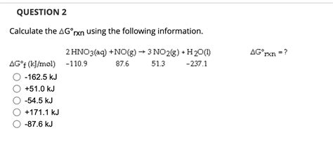 Solved Calculate the ΔG rxn using the following Chegg