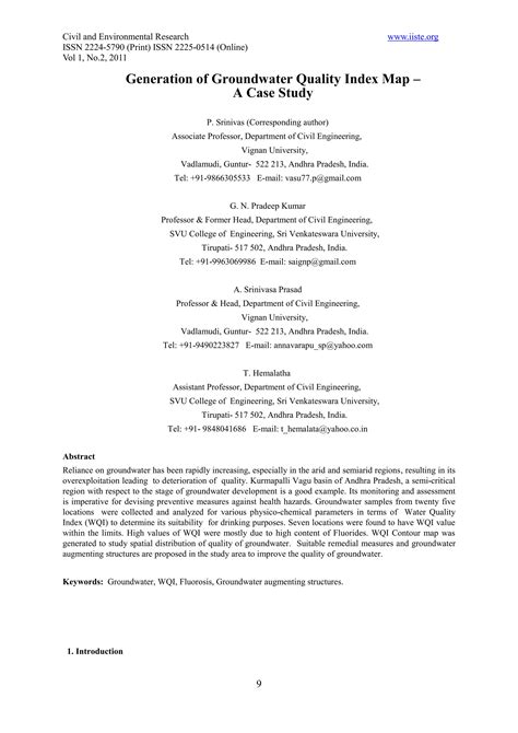 Generation Of Groundwater Quality Index Map Pdf