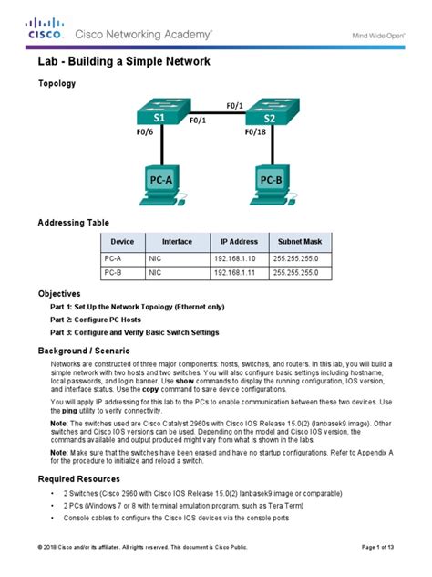 2 3 3 3 Lab Building A Simple Network Pdf Pdf Ip Address Network Switch