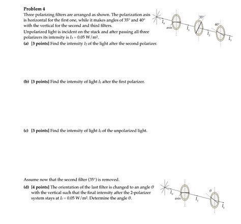 SOLVED Problem 4 Three Polarizing Filters Are Arranged As Shown The Polarization Axis Is