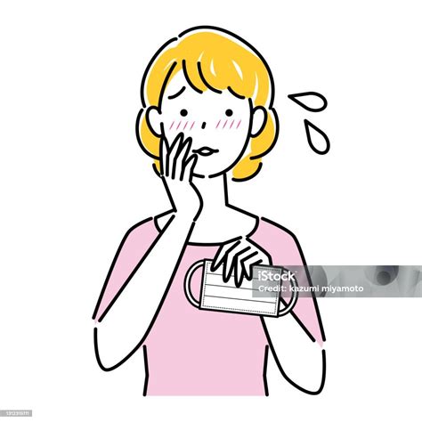 마스크 착용은 거친 피부 일러스트를 유발한 심플한 벡터 마스크를 착용하는 거칠게 된 여성 간단한 그림 벡터 걱정하는에 대한 스톡 벡터 아트 및 기타 이미지 Istock