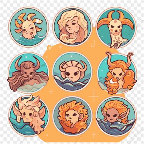 주황색 배경에 만화 스타일의 조디악 문자 집합 벡터상표문자 T Png 일러스트 무료 다운로드 Lovepik