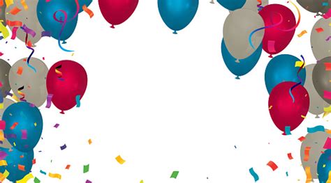 색종이 조각이 배경 위로 떨어지는 빨간색 진한 파란색 풍선입니다 축제와 즐거운 분위기 크리스마스 설날 생일 또는 결혼 축하 3