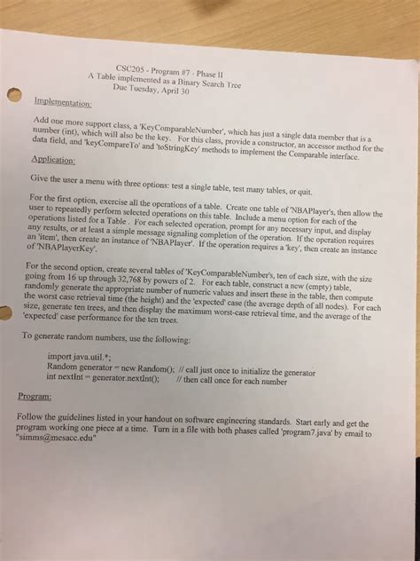 Aet 11 201Q CSC205 Program 7 Phase I A Table Chegg