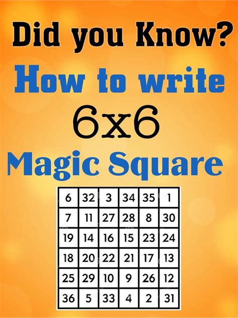 How To Create A 6x6 Magic Square