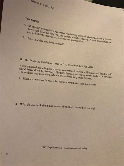 solved experiment 1a measurement and safety name sds safety