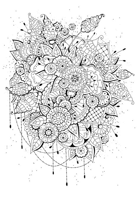 어린이와 성인을위한 색칠 공부 페이지 흑백 꽃 배경입니다 프리미엄 벡터