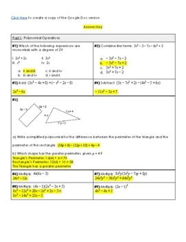 Polynomial Operations Test By Michelle Nock Teachers Pay Teachers