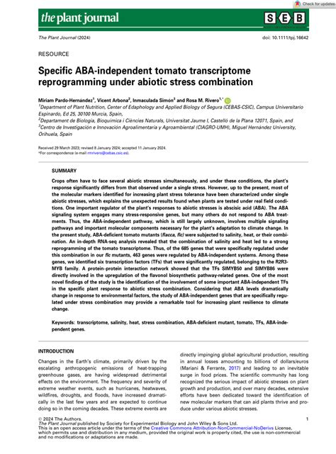 Pdf Specific Aba Independent Tomato Transcriptome Reprogramming Under