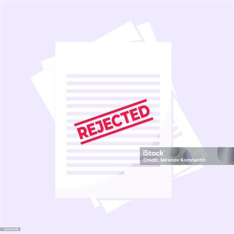 그것에 클레임 또는 신용 대출 양식을 거부 종이 시트와 거부 스탬프 플랫 스타일 디자인 벡터 일러스트 문서 이력서 이력서 보험 신청서를 거부하는 개념 감소에 대한 스톡 벡터