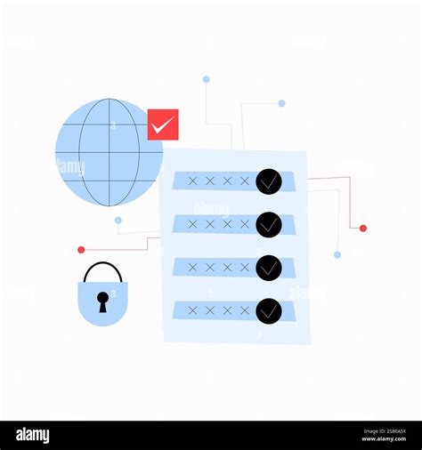 Online Security Checklist With Padlock And Global Network In Flat